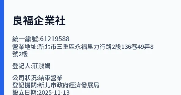 良福企業社的照片-統編 61219588(新北市) 公司登記資料與營業項目詳細圖表