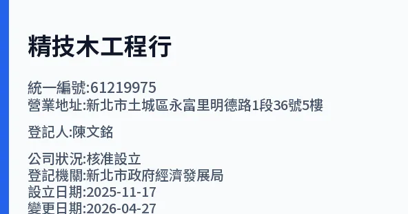 精技木工程行的照片-統編 61219975(新北市) 公司登記資料與營業項目詳細圖表