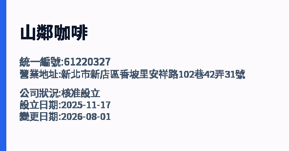 山鄰咖啡的照片-統編 61220327 公司登記資料與營業項目詳細圖表