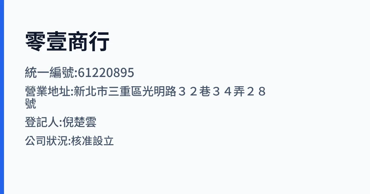 零壹商行 - 統編 61220895(新北市) 公司登記資料與營業項目詳細圖表