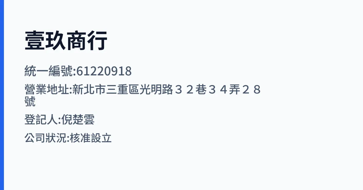 壹玖商行 - 統編 61220918(新北市) 公司登記資料與營業項目詳細圖表
