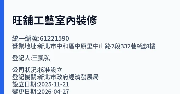 旺舖工藝室內裝修的照片-統編 61221590(新北市) 公司登記資料與營業項目詳細圖表