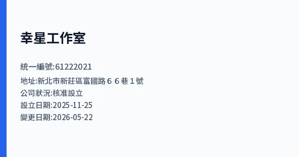 幸星工作室的照片-統編 61222021(新北市) 公司登記資料與營業項目詳細圖表