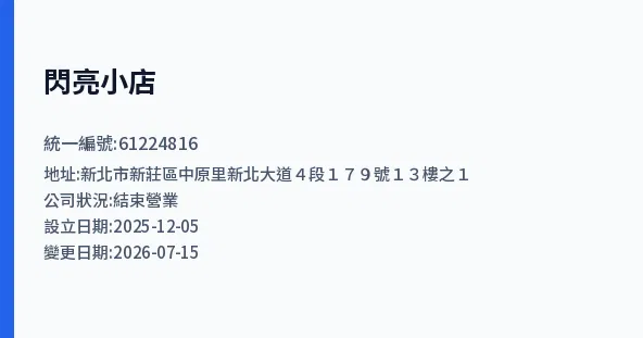 閃亮小店的照片-統編 61224816 公司登記資料與營業項目詳細圖表