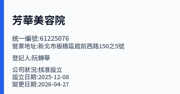 芳華美容院的照片-統編 61225076(新北市) 公司登記資料與營業項目詳細圖表