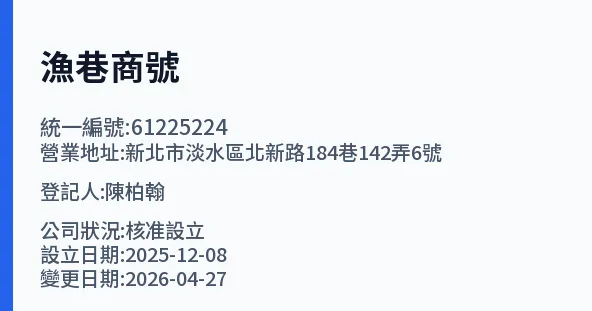 漁巷商號的照片-統編 61225224(新北市) 公司登記資料與營業項目詳細圖表