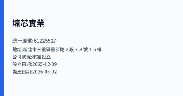 壕芯實業的照片-統編 61225527(新北市) 公司登記資料與營業項目詳細圖表