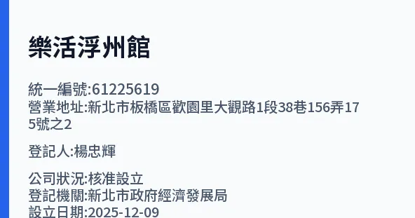 樂活浮州館的照片-統編 61225619(新北市) 公司登記資料與營業項目詳細圖表