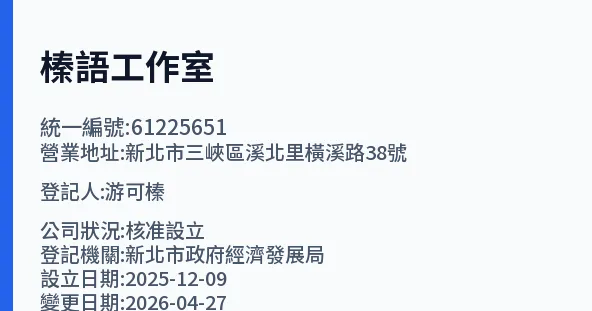 榛語工作室的照片-統編 61225651(新北市) 公司登記資料與營業項目詳細圖表