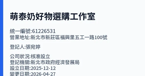 萌泰奶好物選購工作室的照片-統編 61226531(新北市) 公司登記資料與營業項目詳細圖表