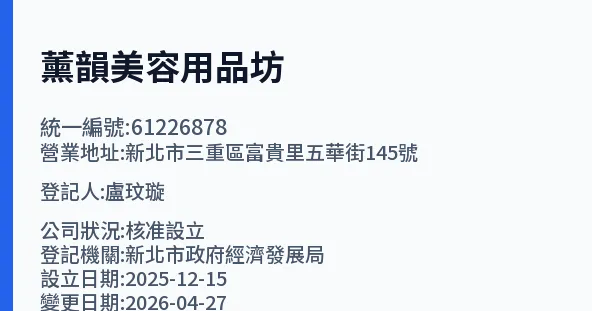 薰韻美容用品坊的照片-統編 61226878(新北市) 公司登記資料與營業項目詳細圖表