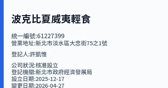 波克比夏威夷輕食的照片-統編 61227399(新北市) 公司登記資料與營業項目詳細圖表