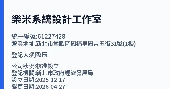 樂米系統設計工作室的照片-統編 61227428(新北市) 公司登記資料與營業項目詳細圖表