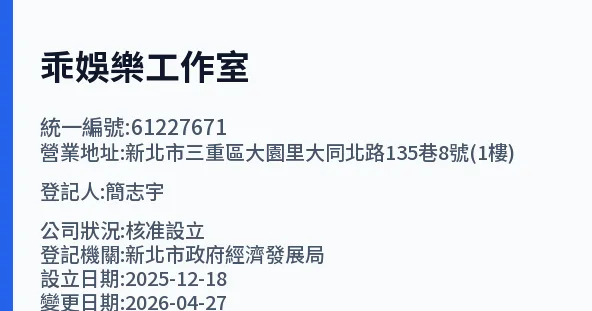 乖娛樂工作室的照片-統編 61227671(新北市) 公司登記資料與營業項目詳細圖表