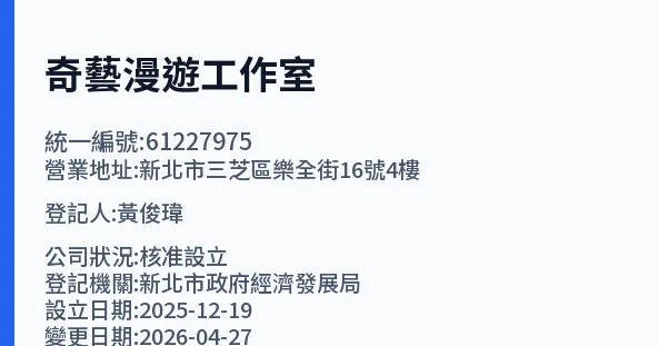 奇藝漫遊工作室的照片-統編 61227975(新北市) 公司登記資料與營業項目詳細圖表