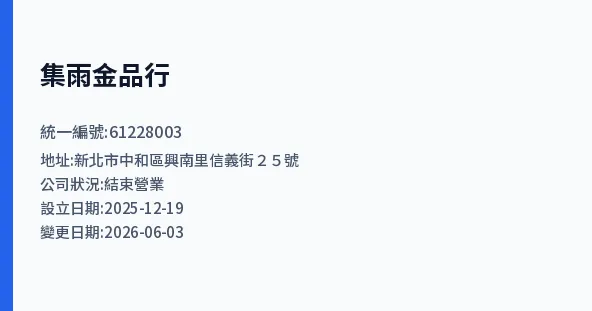 集雨金品行的照片-統編 61228003 公司登記資料與營業項目詳細圖表