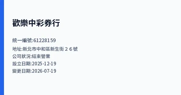 歡樂中彩券行的照片-統編 61228159 公司登記資料與營業項目詳細圖表
