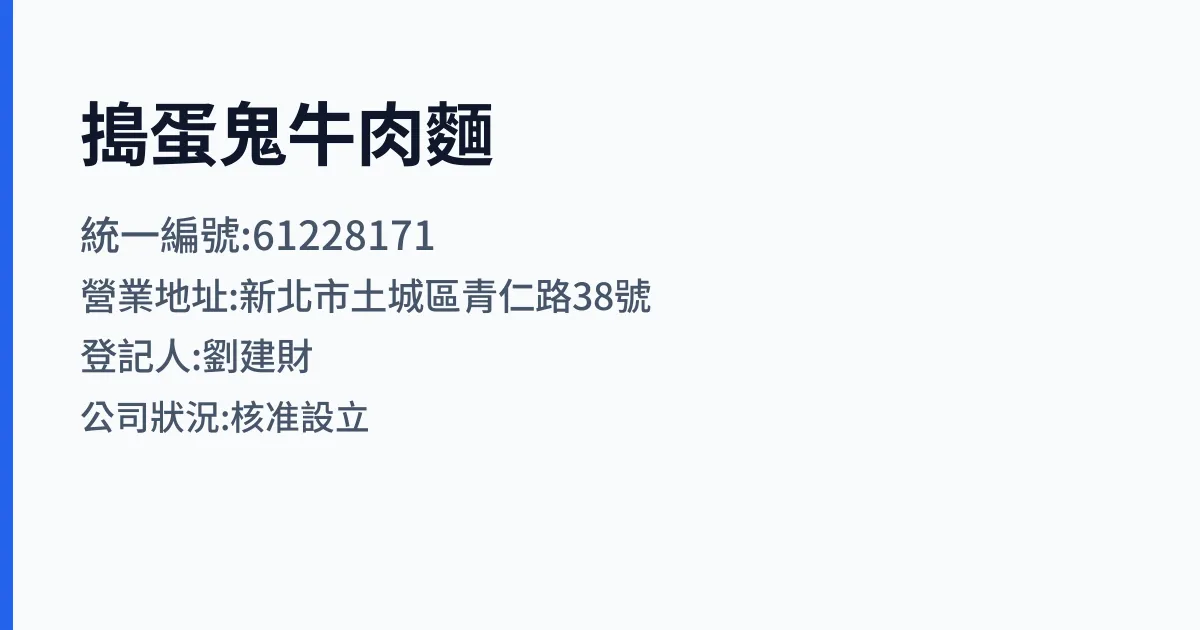 搗蛋鬼牛肉麵 - 統編 61228171(新北市) 公司登記資料與營業項目詳細圖表
