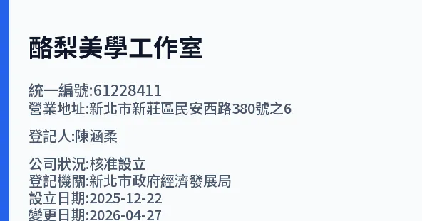 酪梨美學工作室的照片-統編 61228411(新北市) 公司登記資料與營業項目詳細圖表