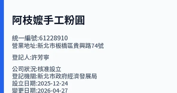 阿枝嬤手工粉圓的照片-統編 61228910(新北市) 公司登記資料與營業項目詳細圖表