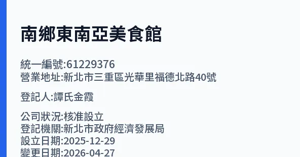 南鄉東南亞美食館的照片-統編 61229376(新北市) 公司登記資料與營業項目詳細圖表