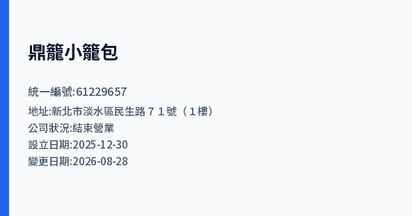 鼎籠小籠包的照片-統編 61229657 公司登記資料與營業項目詳細圖表