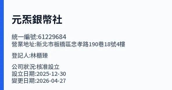 元炁銀幣社的照片-統編 61229684(新北市) 公司登記資料與營業項目詳細圖表