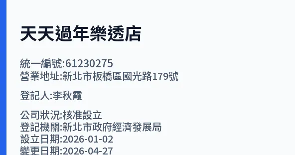 天天過年樂透店的照片-統編 61230275(新北市) 公司登記資料與營業項目詳細圖表