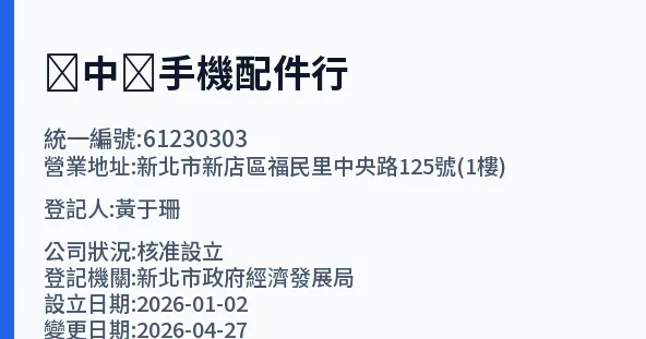 殻中殻手機配件行的照片-統編 61230303(新北市) 公司登記資料與營業項目詳細圖表