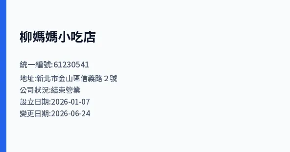 柳媽媽小吃店的照片-統編 61230541 公司登記資料與營業項目詳細圖表