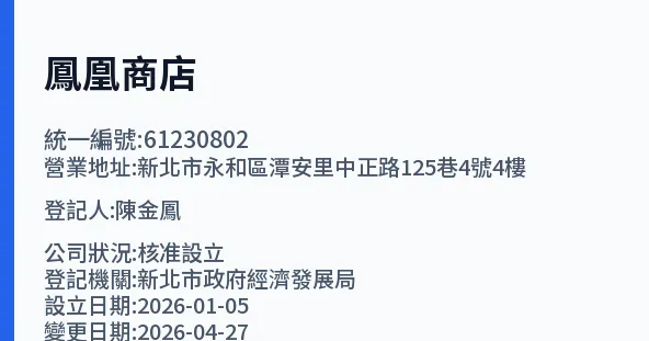 鳳凰商店的照片-統編 61230802(新北市) 公司登記資料與營業項目詳細圖表