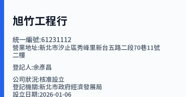 旭竹工程行的照片-統編 61231112(新北市) 公司登記資料與營業項目詳細圖表