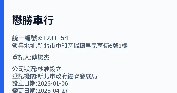 懋勝車行的照片-統編 61231154(新北市) 公司登記資料與營業項目詳細圖表