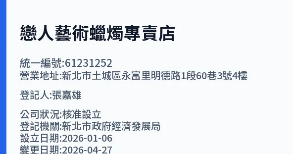 戀人藝術蠟燭專賣店的照片-統編 61231252(新北市) 公司登記資料與營業項目詳細圖表