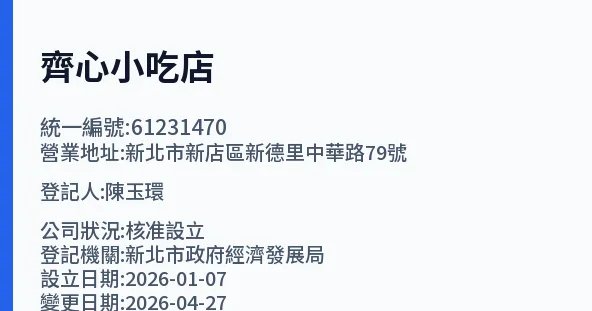 齊心小吃店的照片-統編 61231470(新北市) 公司登記資料與營業項目詳細圖表