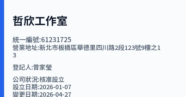 哲欣工作室的照片-統編 61231725(新北市) 公司登記資料與營業項目詳細圖表