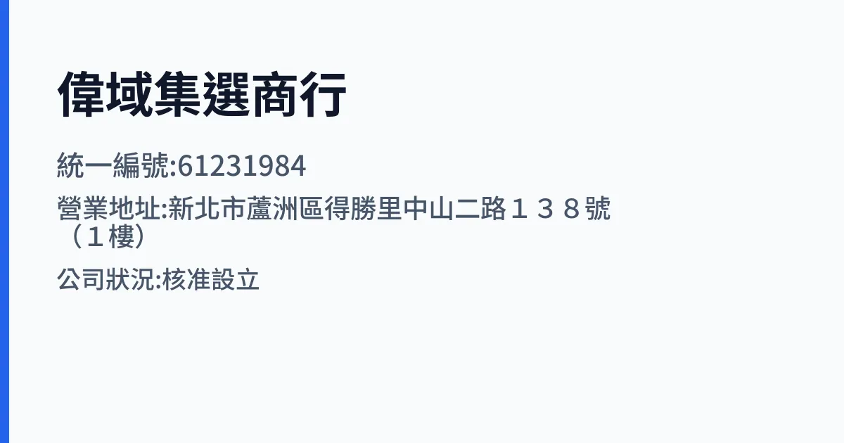 偉域集選商行 - 統編 61231984(新北市) 公司登記資料與營業項目詳細圖表