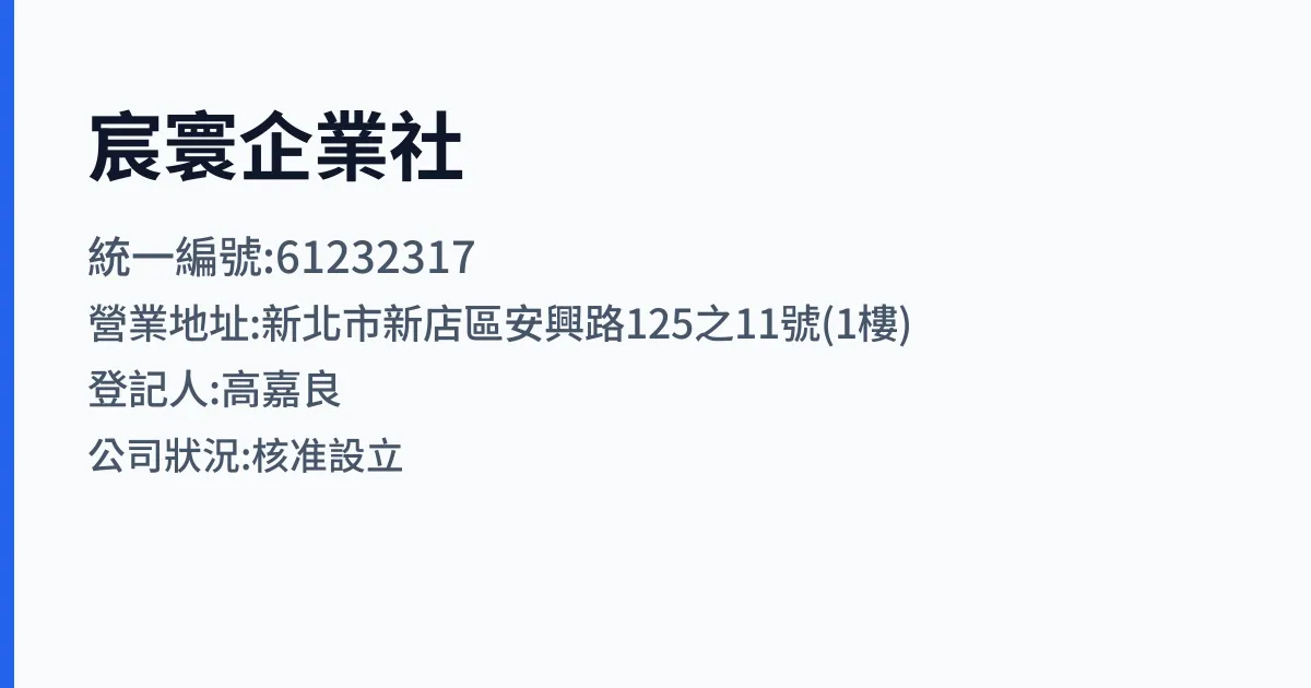 宸寰企業社 - 統編 61232317(新北市) 公司登記資料與營業項目詳細圖表