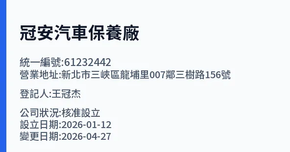 冠安汽車保養廠的照片-統編 61232442(新北市) 公司登記資料與營業項目詳細圖表