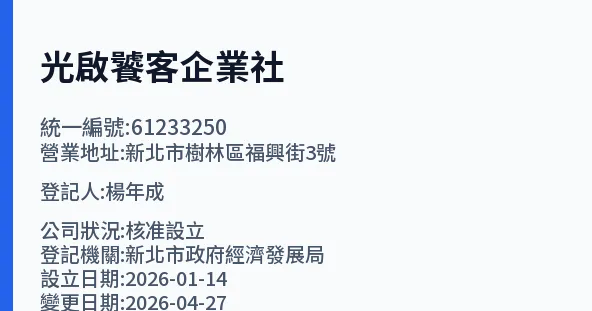 光啟饕客企業社的照片-統編 61233250(新北市) 公司登記資料與營業項目詳細圖表