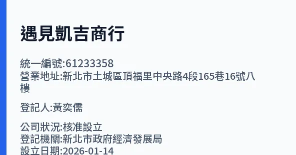 遇見凱吉商行的照片-統編 61233358(新北市) 公司登記資料與營業項目詳細圖表