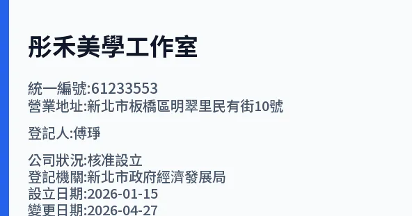 彤禾美學工作室的照片-統編 61233553(新北市) 公司登記資料與營業項目詳細圖表