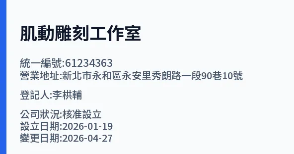 肌動雕刻工作室的照片-統編 61234363(新北市) 公司登記資料與營業項目詳細圖表