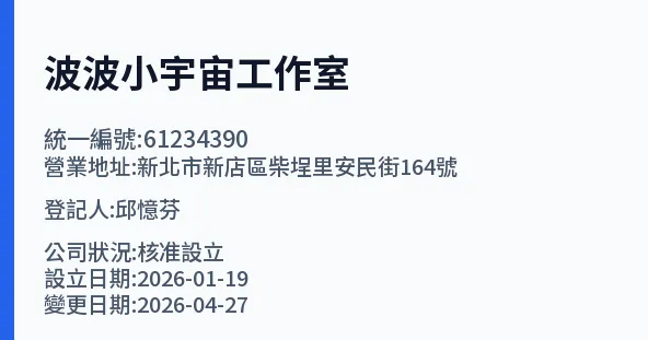 波波小宇宙工作室的照片-統編 61234390(新北市) 公司登記資料與營業項目詳細圖表