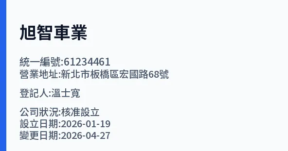 旭智車業的照片-統編 61234461(新北市) 公司登記資料與營業項目詳細圖表