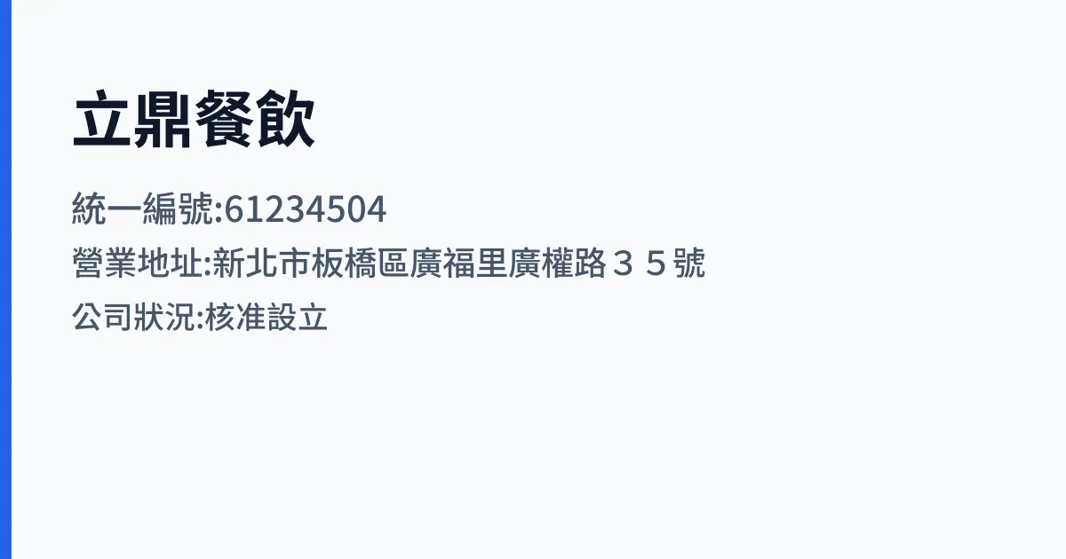 立鼎餐飲 - 統編 61234504(新北市) 公司登記資料與營業項目詳細圖表