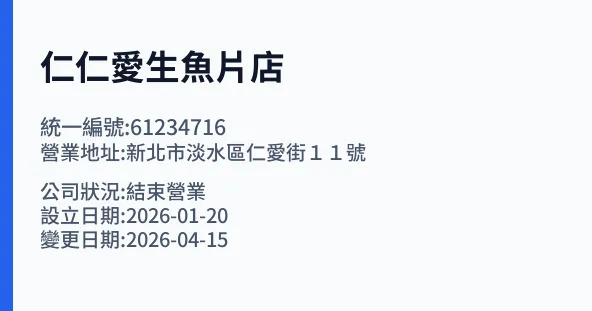 仁仁愛生魚片店的照片-統編 61234716(新北市) 公司登記資料與營業項目詳細圖表