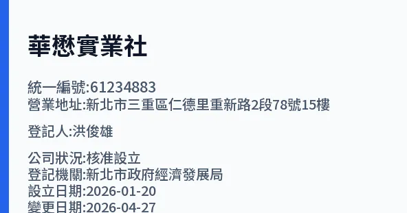 華懋實業社的照片-統編 61234883(新北市) 公司登記資料與營業項目詳細圖表