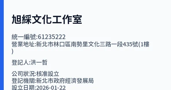旭綵文化工作室的照片-統編 61235222(新北市) 公司登記資料與營業項目詳細圖表