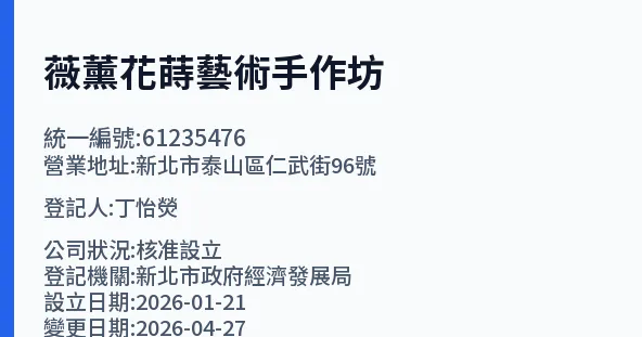 薇薰花蒔藝術手作坊的照片-統編 61235476(新北市) 公司登記資料與營業項目詳細圖表